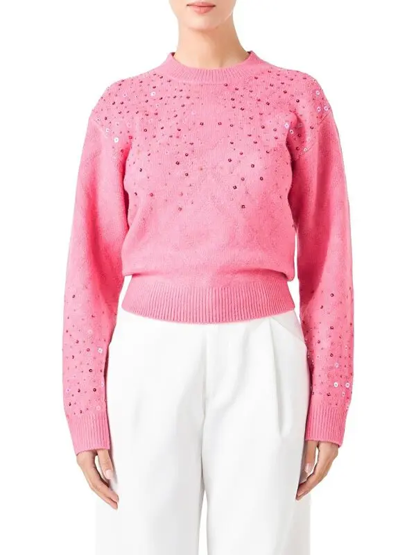 Endless Rose Sequin Crewneck Sweater - Pink