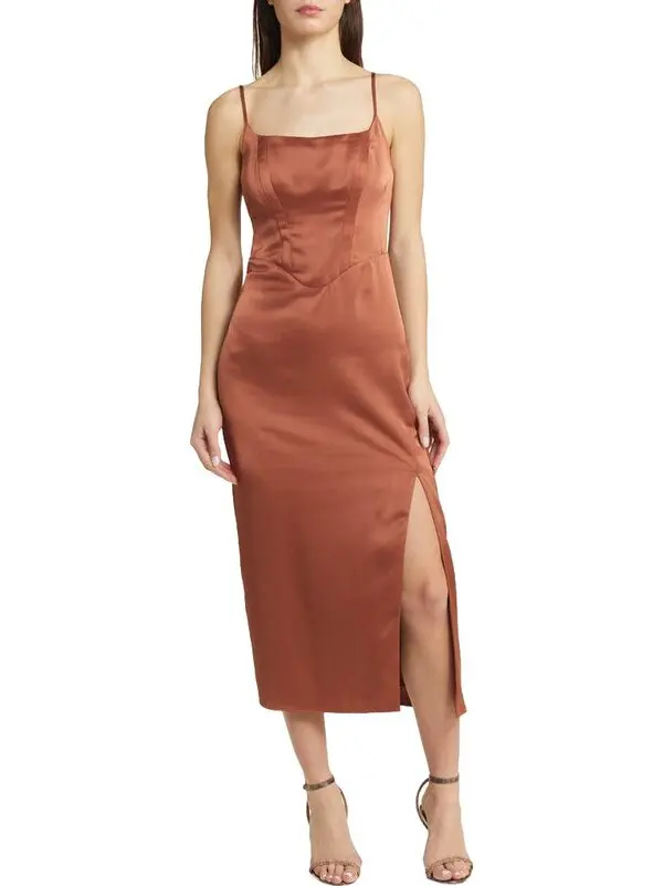 Astr The Label Corset Satin Midi Dress - Copper