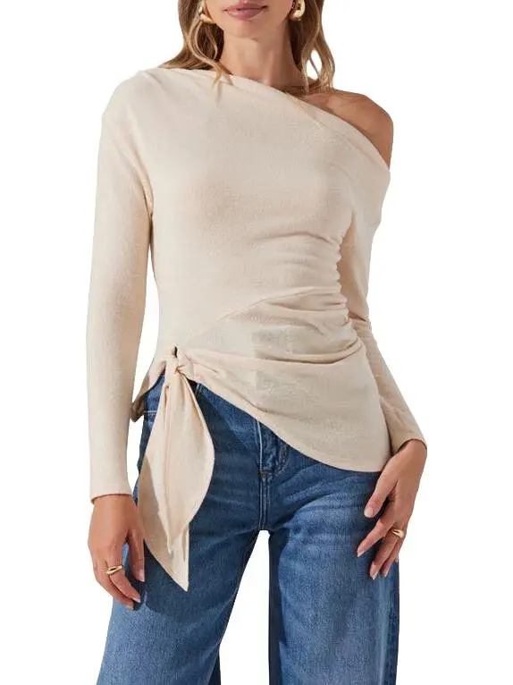 Astr The Label One-shoulder Tie Hem Knit Top - Cream