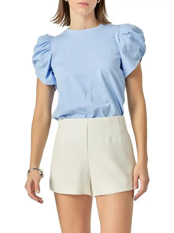 English Factory Gathered Sleeve Knit Top - Powder Blue