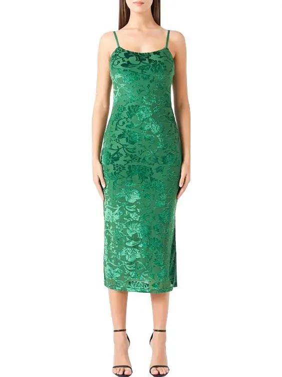 Endless Rose Velvet Floral Midi Slipdress - Green