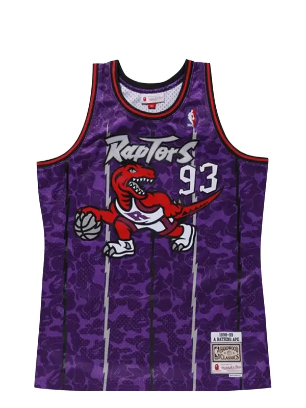 A BATHING APE X Mitchell & Ness Raptors Camo Basketball Swingman Jersey - Purple