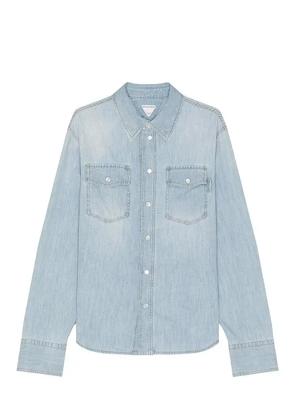 Bottega Veneta Bleached Light Denim Shirt In Blue - Light Bleach