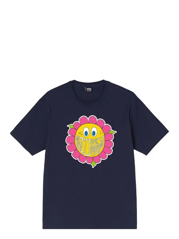 StÜssy Happy Flower T-shirt 'navy - Blue