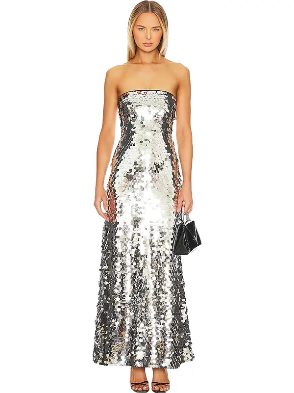 House Of Harlow 1960 X Valentina Gown In Metallic - Silver
