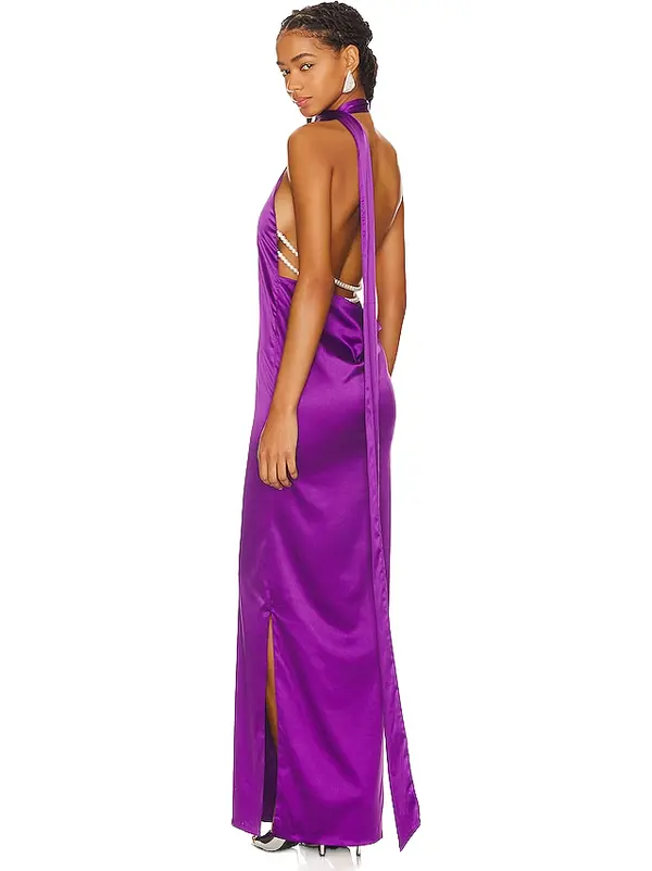 KHANUMS Kara Pearl Trim Maxi Dress - Purple