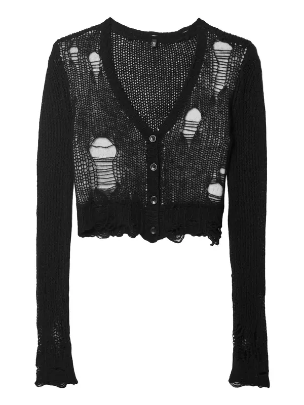 R13 Cropped Layered Distressed Cashmere Cardigan - Black