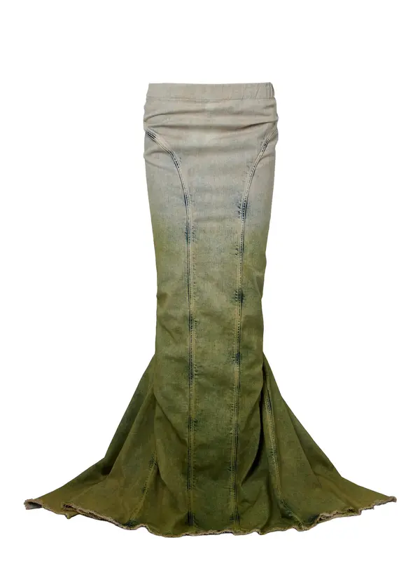 Rick Owens Distressed Dégradé Denim Maxi Skirt - Green