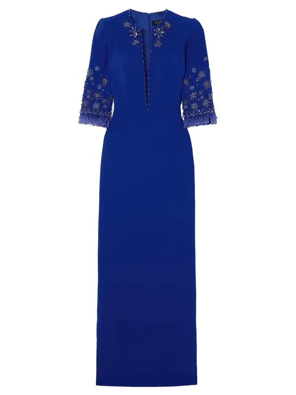 Jenny Packham Sandrine Embellished Cady Gown - Blue
