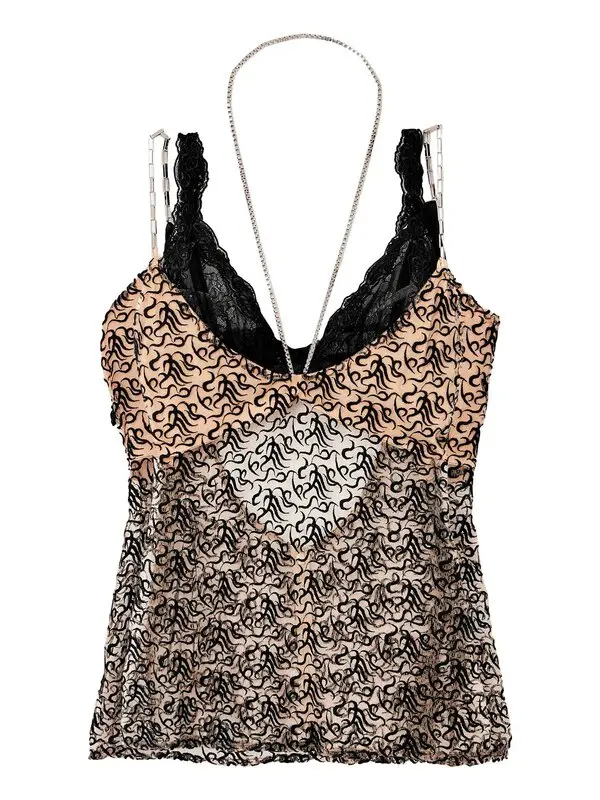 Attico Chain-embellished Embroidered Tulle Camisole - Black
