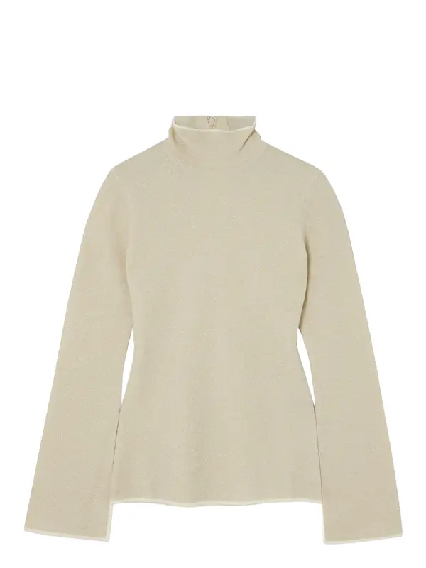 JOSEPH Metallic Knitted Turtleneck Top - Ivory