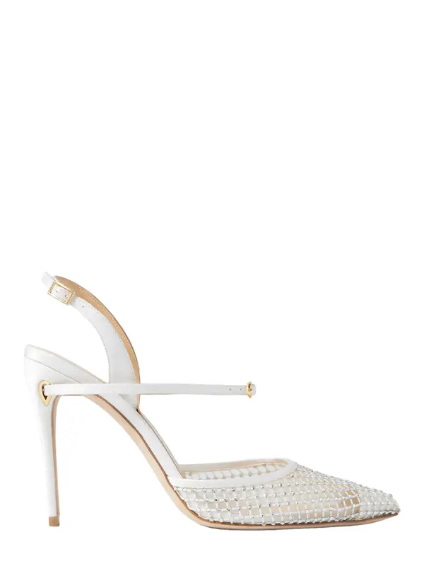 Jennifer Chamandi Vittorio 105 Crystal-embellished Slingback Pumps - White