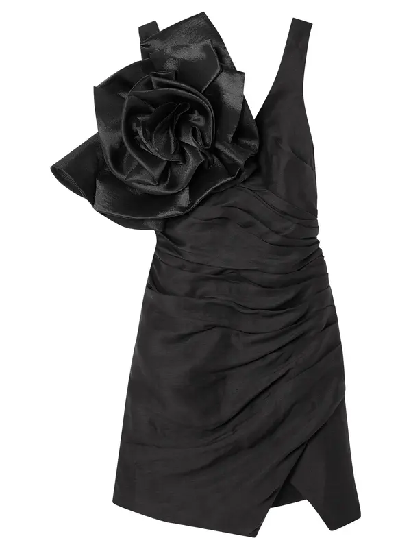 Aje Energy Satin-trimmed Linen-blend Mini Dress - Black