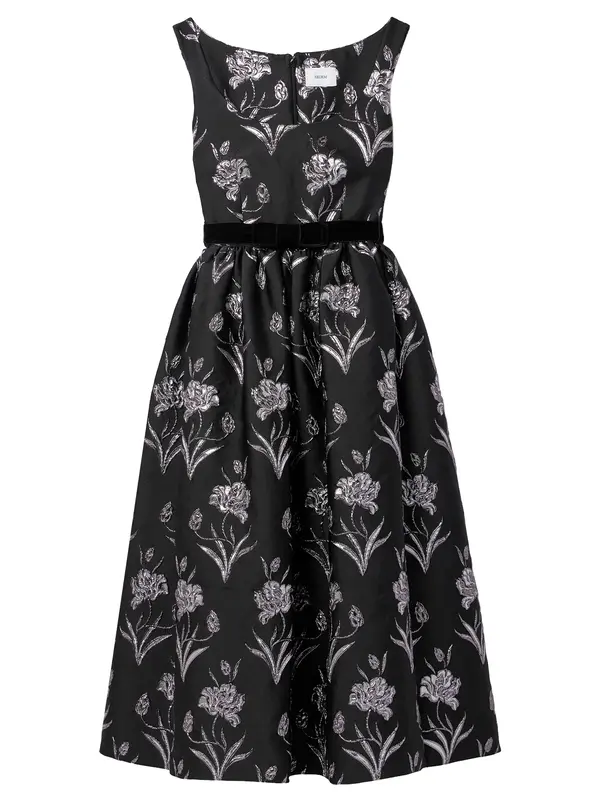 Erdem Velvet-trimmed Floral-jacquard Midi Dress - Black