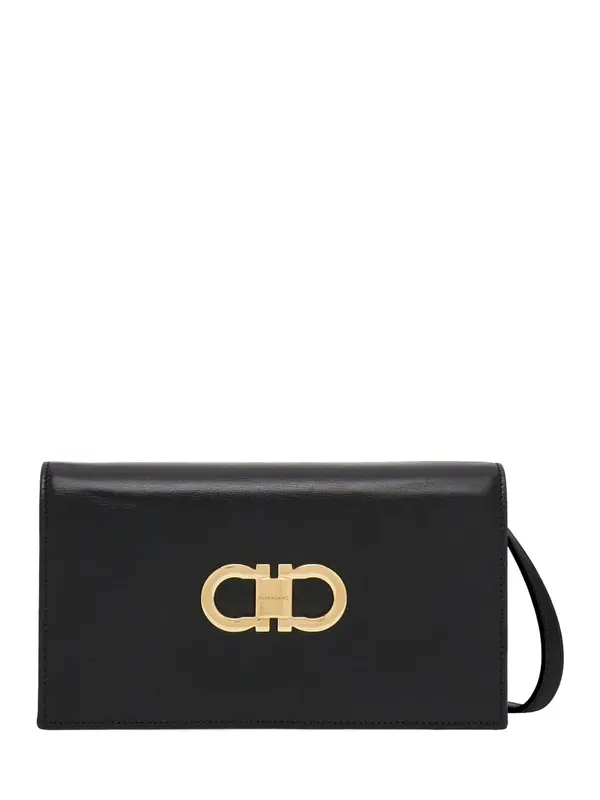 FERRAGAMO Double Gancini Leather Mini Bag - Black