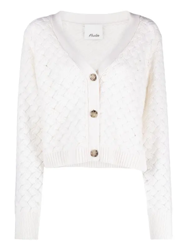 ALLUDE Crochet-knitted V-neck Cardigan - Neutrals