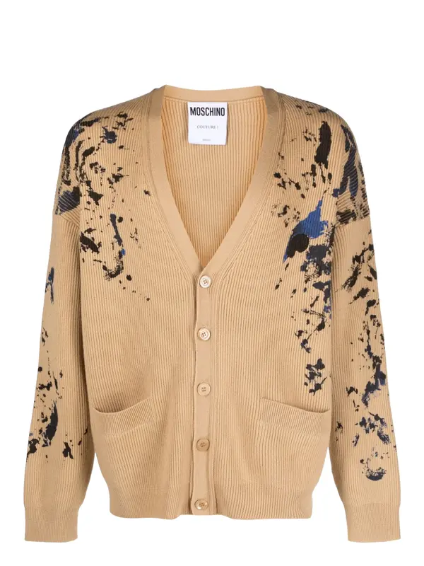 Moschino Paint-splatter Wool Cardigan - Brown