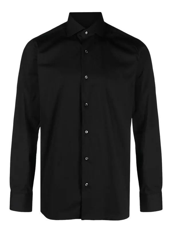 BARBA NAPOLI Spread-collar Button-down Shirt - Black