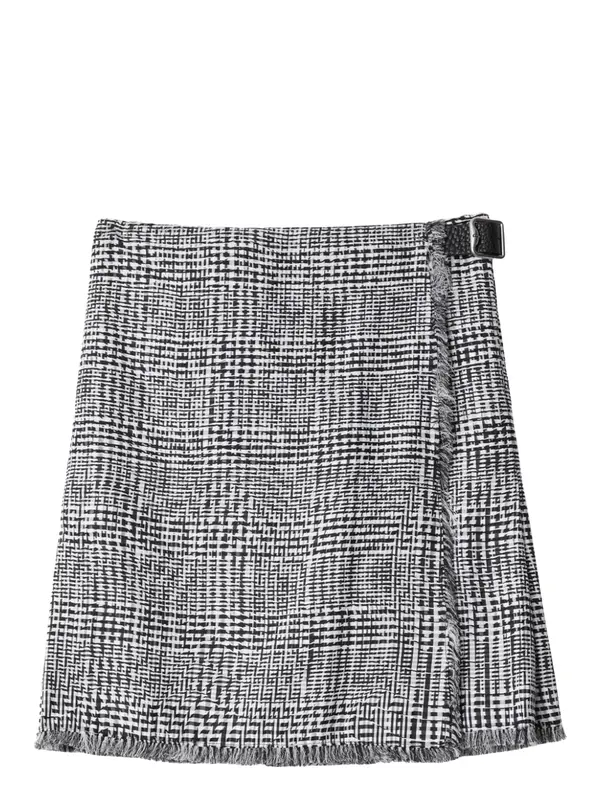 Burberry Plaid Fringed Miniskirt - Black