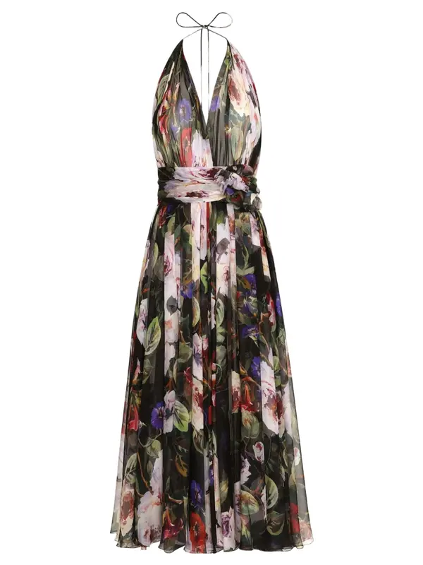 Dolce & Gabbana Floral-print Silk Midi Dress - Black