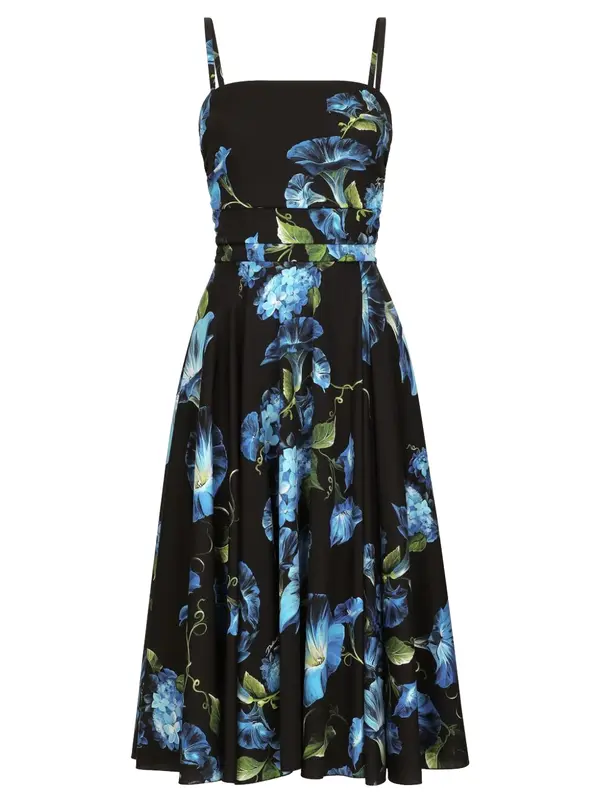 Dolce & Gabbana Campanula-print Midi Dress - Black