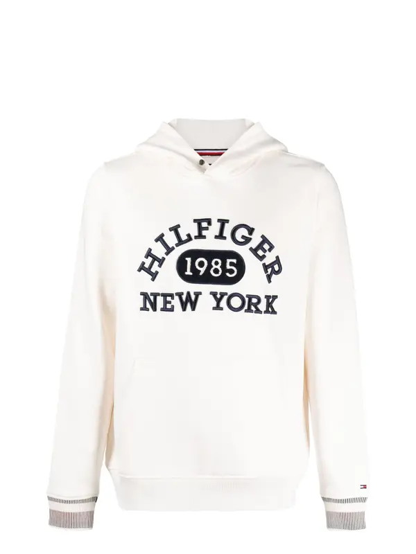 Tommy Hilfiger Embroidered-logo Cotton Hoodie - Neutrals