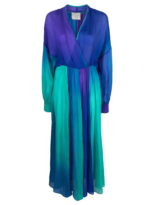 FORTE_FORTE Colour-block Pleated Maxi Dress - Blue