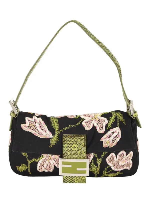 Fendi Embroidered Baguette - Black