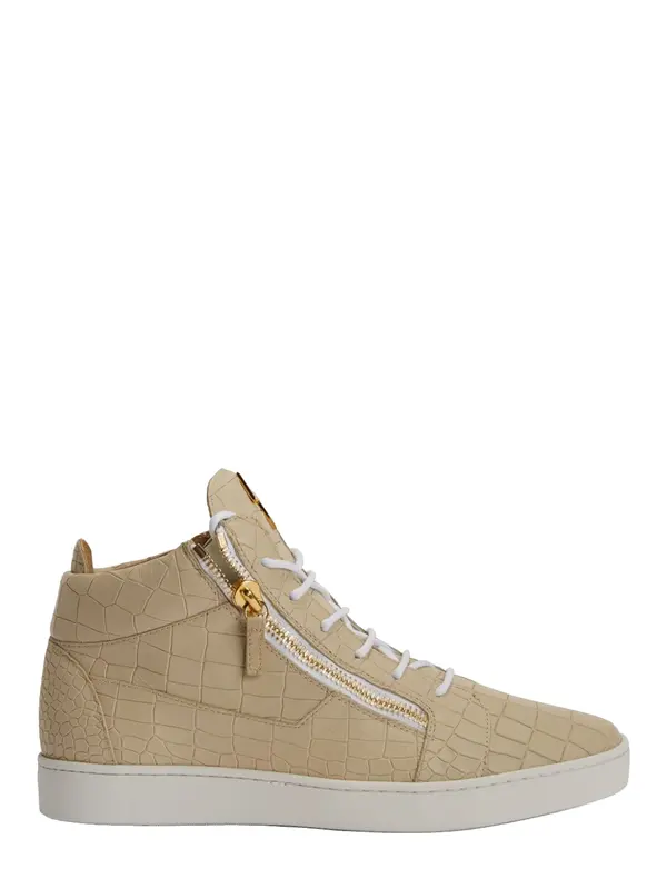 GIUSEPPE ZANOTTI Kriss Crocodile-effect Mid-top Sneakers - Neutrals
