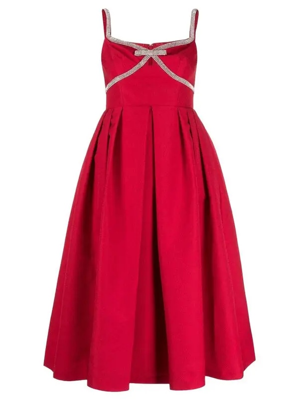 SELF-PORTRAIT Diamanté-trim Midi Dress - Red