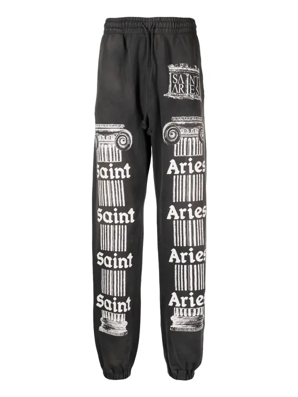 SAINT MXXXXXX Slogan-print Cotton Track Pants - Grey