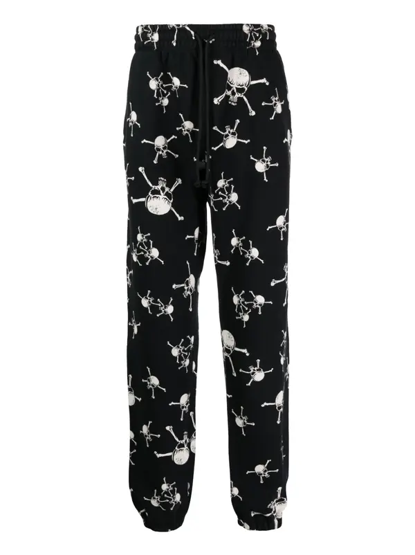SAINT MXXXXXX Skull-print Cotton Track Pants - Black