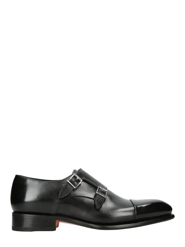 Santoni Leather Carter Double Monk Shoes - Black