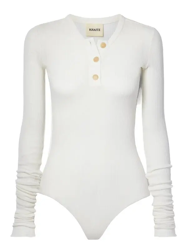 Khaite Janelle Ribbed Cotton-blend Bodysuit - Neutrals