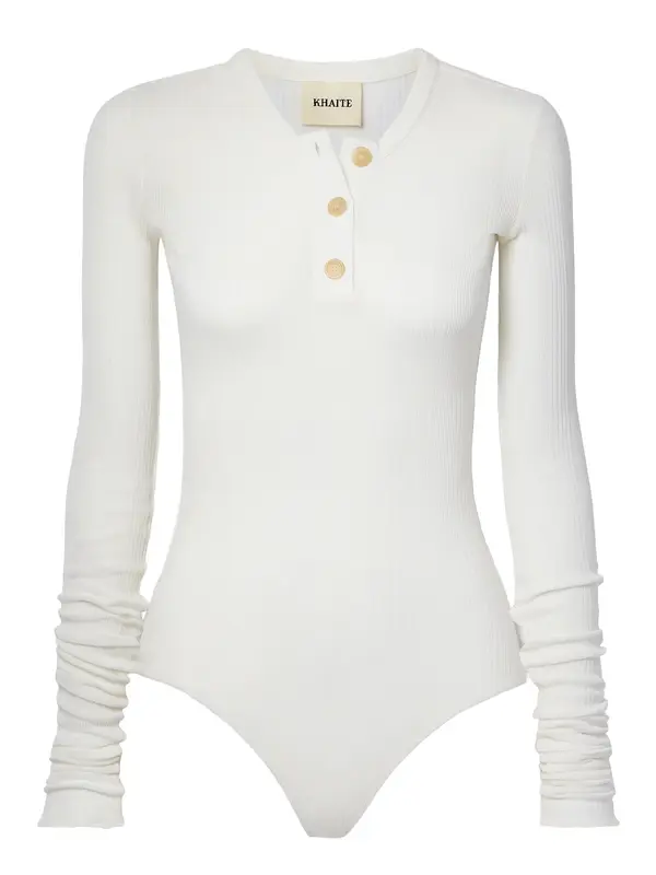 Khaite Janelle Ribbed Cotton-blend Bodysuit - Off-white