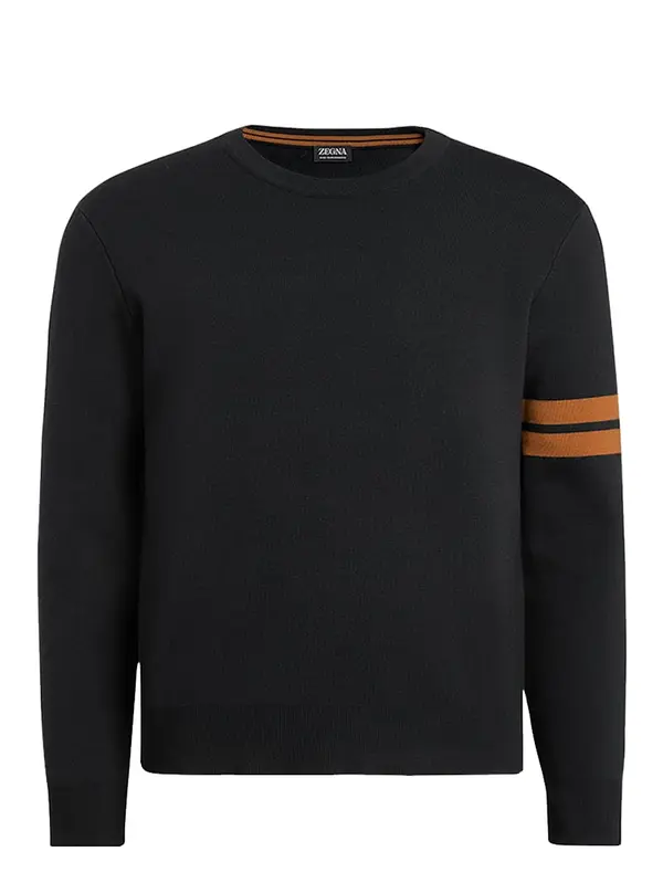 Zegna Signifier Stripe Crewneck Sweater - Black Solid