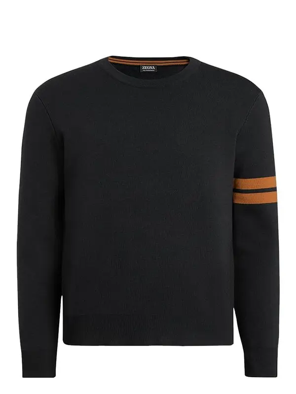 Zegna Signifier Stripe Crewneck Sweater - Black Solid
