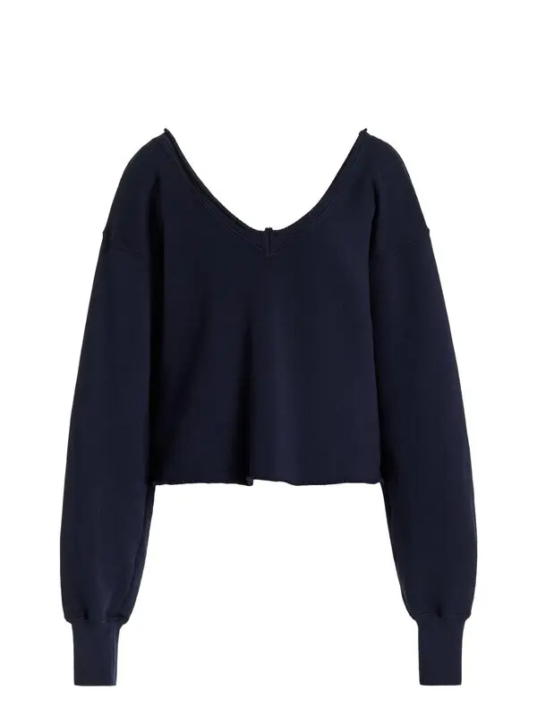 LES TIEN Veronica Off-the-shoulder Sweatshirt - Navy