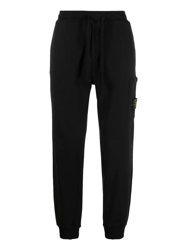 Stone Island Compass-appliqué Cotton Track Pants - Black