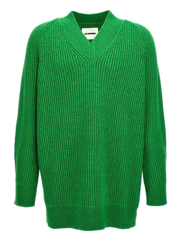 JIL SANDER Oversized V-neck Cotton-blend Sweater - Green