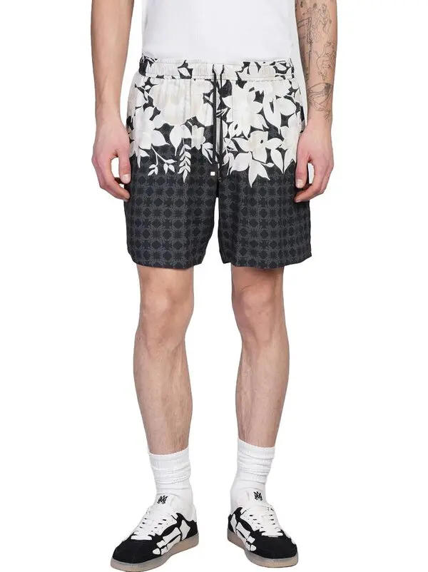 Amiri Floral Monogram Print Shorts - Black