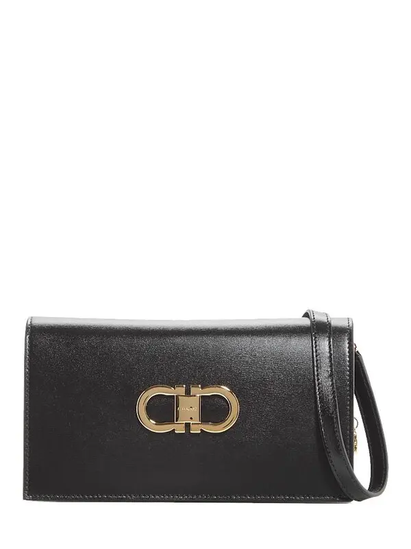 FERRAGAMO Double Gancio Leather Shoulder Bag - Nero
