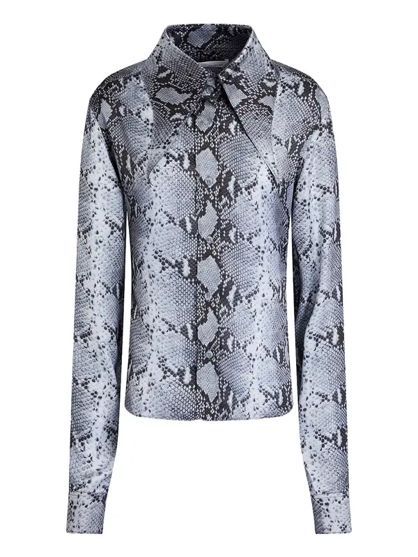 16Arlington Snakeprint Satin Shirt - Light Blue