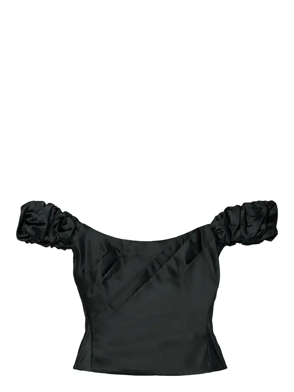 LoveShackFancy Ileana Cropped Satin Top - Black