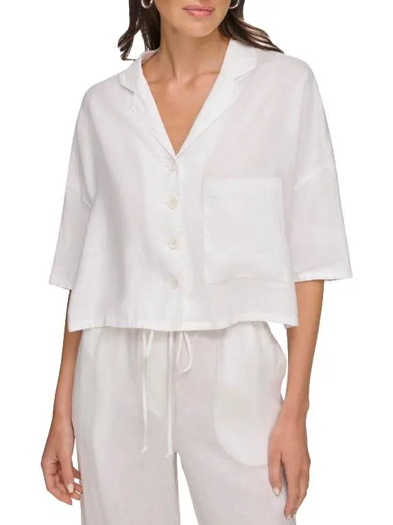Dkny Linen Camp Shirt - White