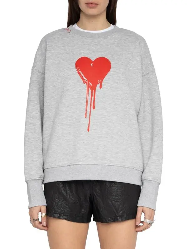 Zadig&Voltaire Oscar Flowing Heart Graphic Sweatshirt - Gris Chine Clai