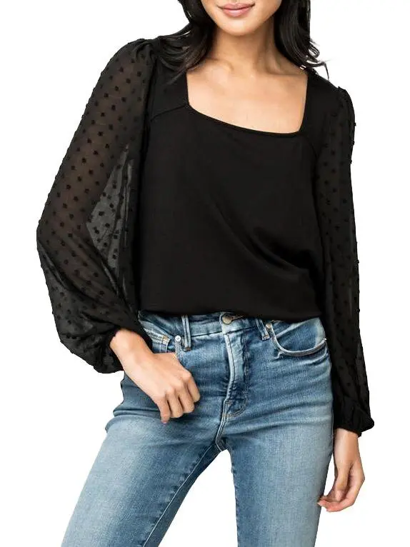 GIBSONLOOK Swiss Dot Sleeve Knit Top - Black