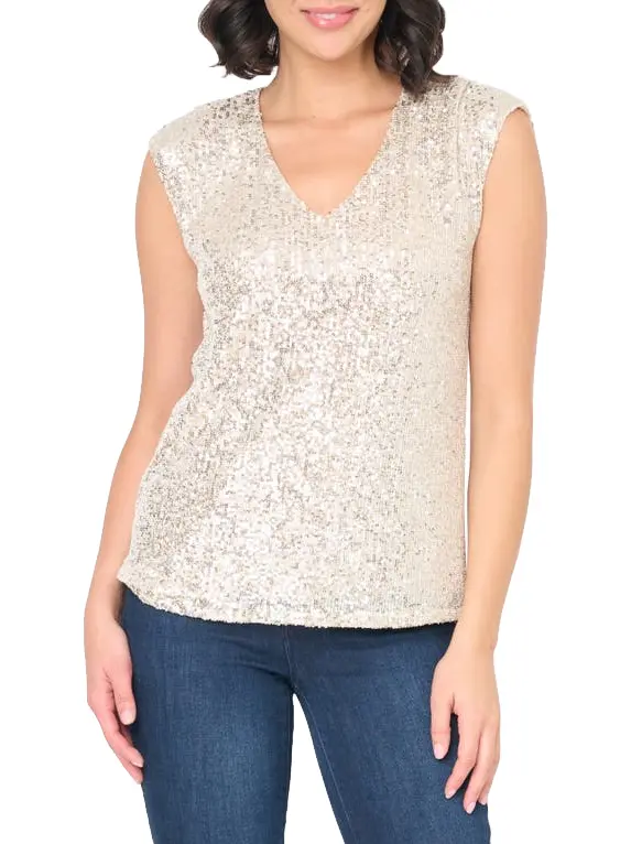 GIBSONLOOK Sequin V-neck Top - Champagne