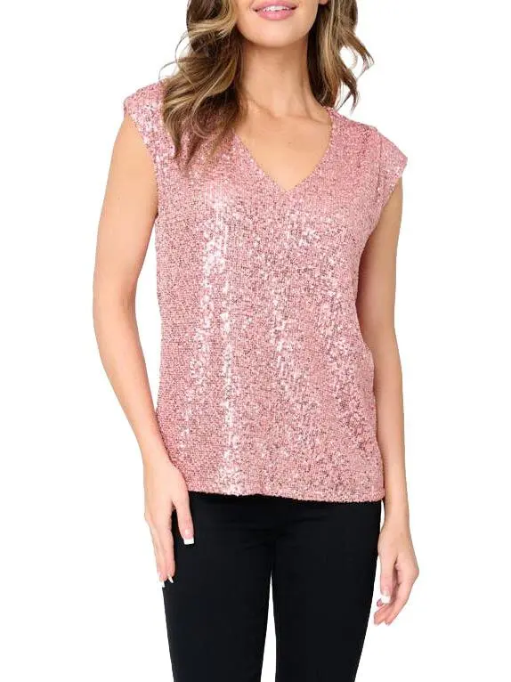GIBSONLOOK Sequin V-neck Top - Pink Parfait