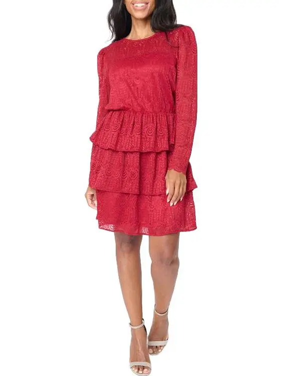 GIBSONLOOK Long Sleeve Tiered Lace Dress - Ruby Red